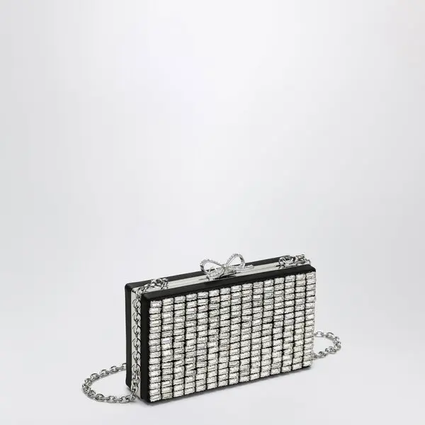 SELF-PORTRAIT Silver Crystal Mesh Clutch Bag
