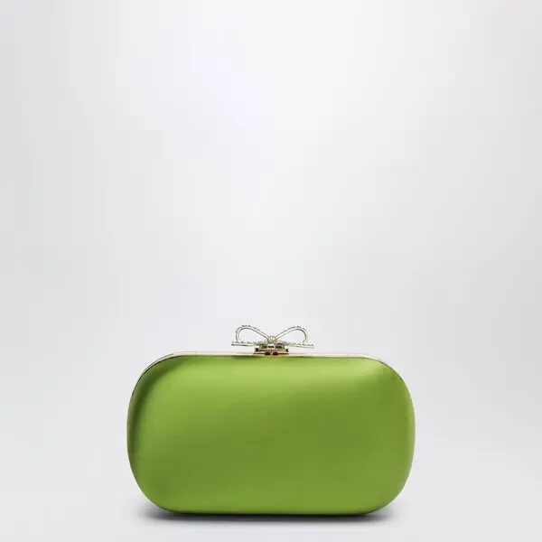 SELF-PORTRAIT Green Satin Clutch Bag