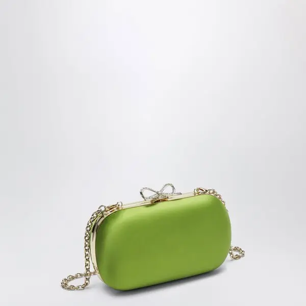 SELF-PORTRAIT Green Satin Clutch Bag