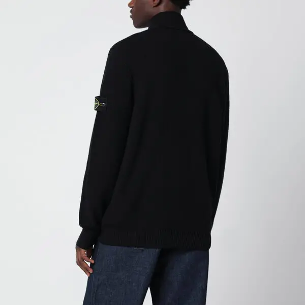 Stone Island Zip-up Sweater In Pure Wool