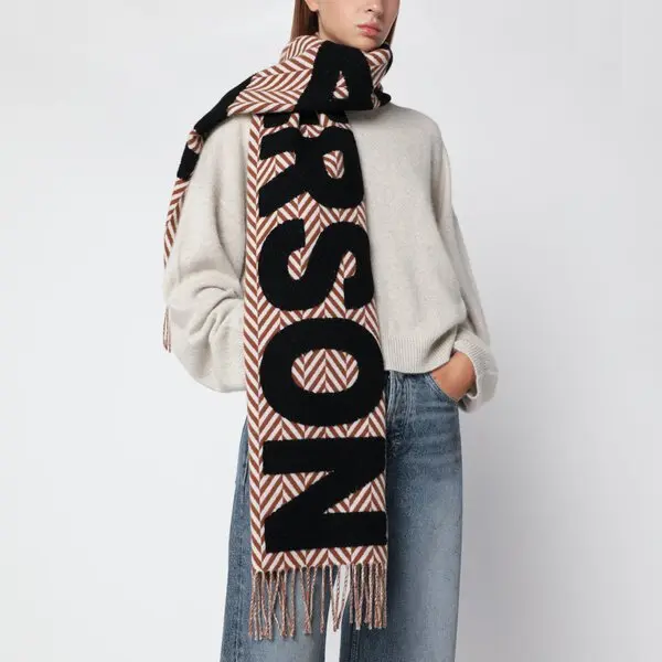 JW Anderson Chevron Wool-blend Scarf With Maxi Logo - Multicolor