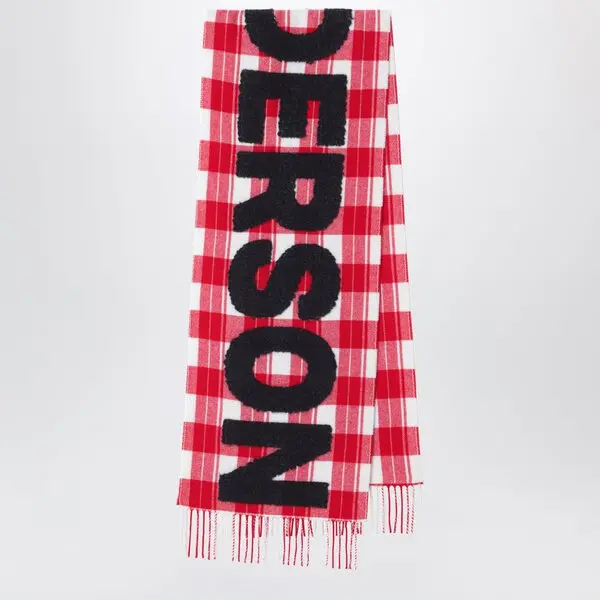 JW Anderson Tartan Wool-blend Scarf With Maxi Logo