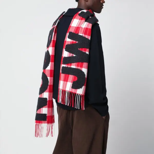 JW Anderson Tartan Wool-blend Scarf With Maxi Logo - Red