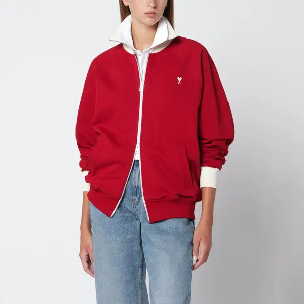 AMI Paris De Coeur Zip-up Sweatshirt In Cotton, /ivory
