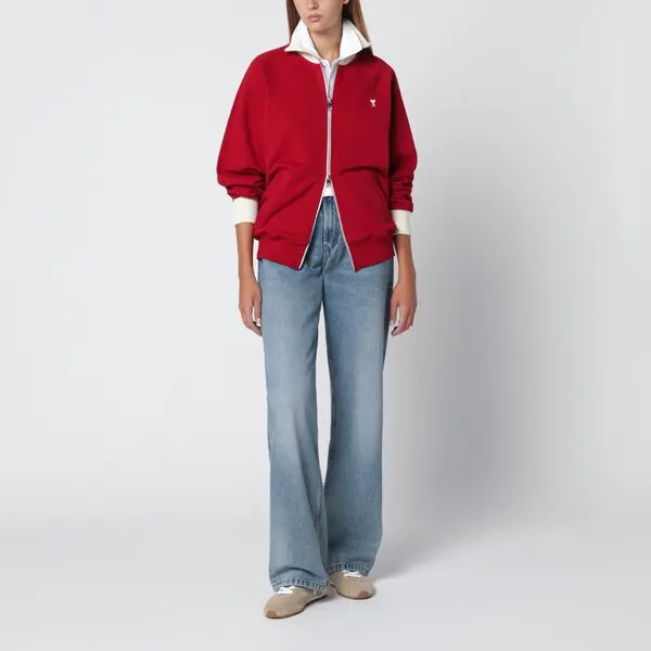 AMI Paris De Coeur Zip-up Sweatshirt In Cotton, /ivory