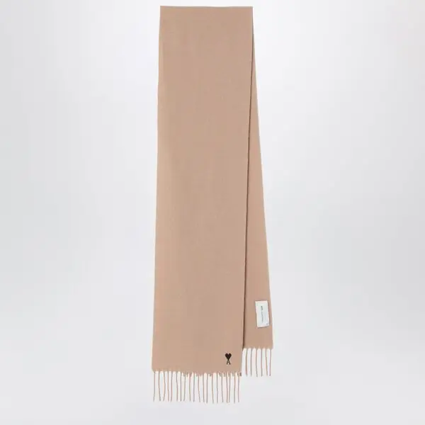 AMI Paris De Coeur Wool Scarf - Beige