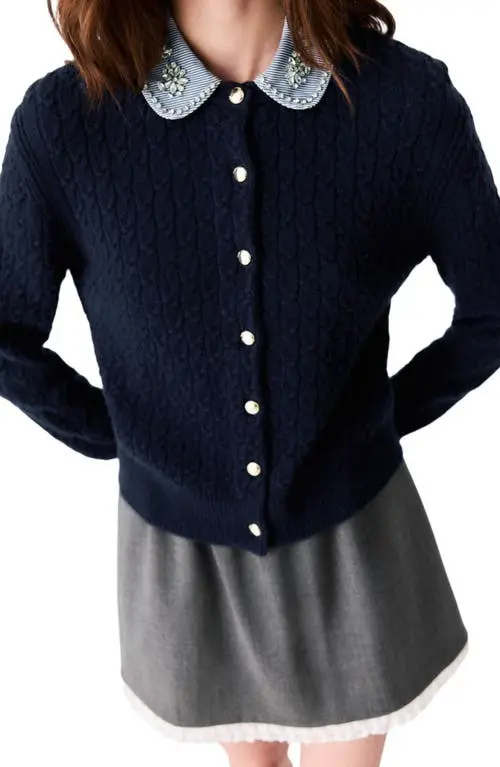 Maje Cardigan With Poplin Collar