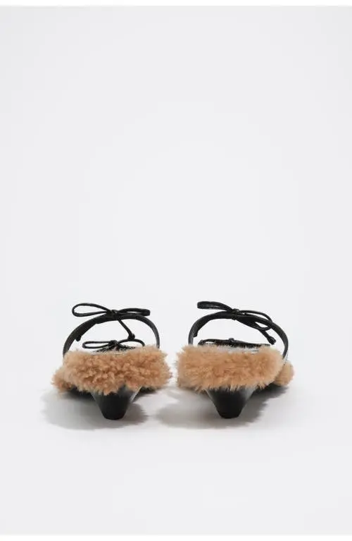 Bimba Y Lola Leather Fur Heeled Sandal With Bows