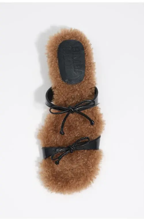 Bimba Y Lola Leather Fur Heeled Sandal With Bows