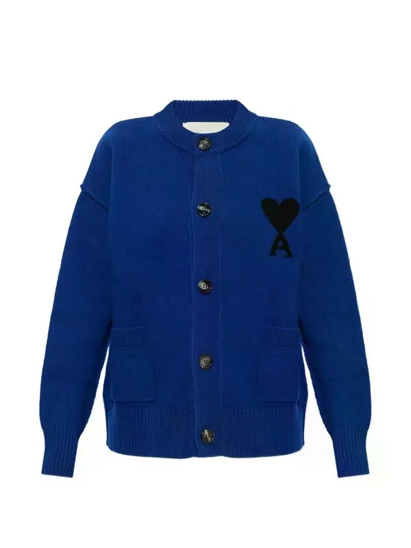 AMI Paris De Coeur Wool Cardigan - Blue