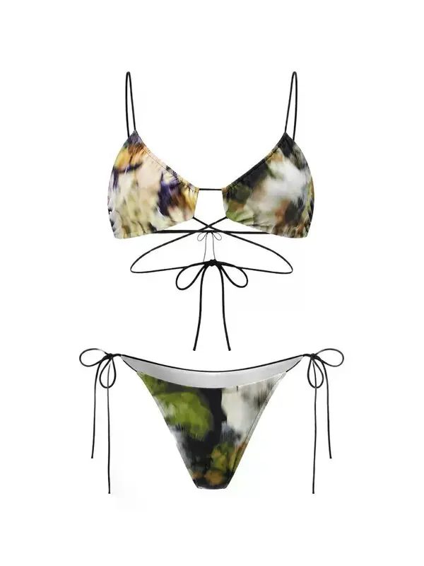 AMAZUIN Hai Floral-print Tie-fastening Bikini - Green