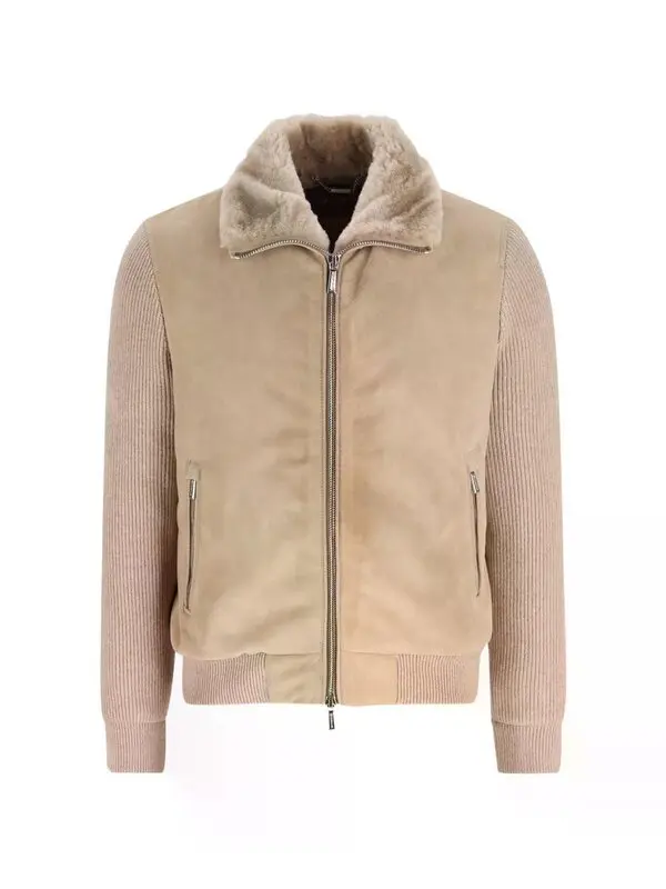 MOORER Campiglio-cab Suede-panelled Bomber Jacket - Neutrals
