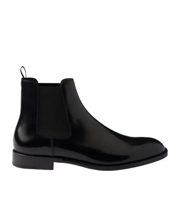 Prada Brushed Leather Chelsea Boots - Black
