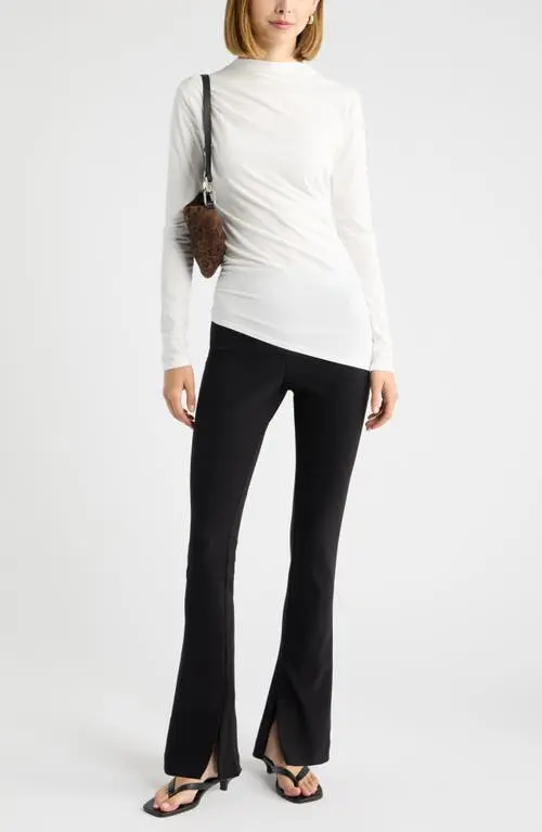 OPEN EDIT Ruched Asymmetrical Mock Neck Top - Ivory
