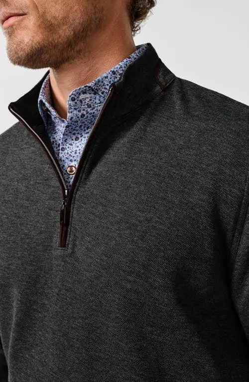 David Donahue Cotton Blend Quarter Zip Sweater - Heather Grey