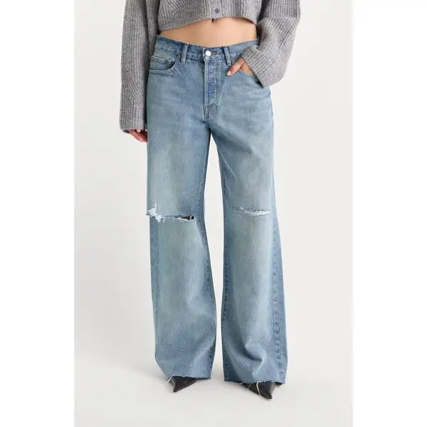 Good American Low Slung Ripped Wide Leg Baggy Jeans - Terra
