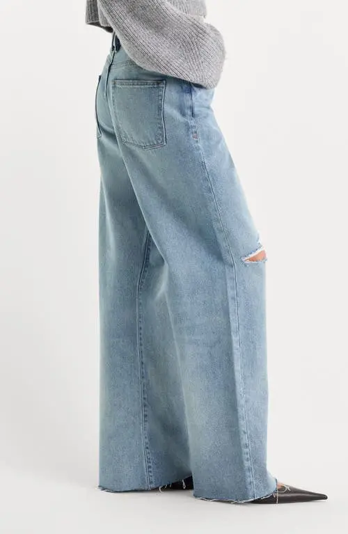 Good American Low Slung Ripped Wide Leg Baggy Jeans