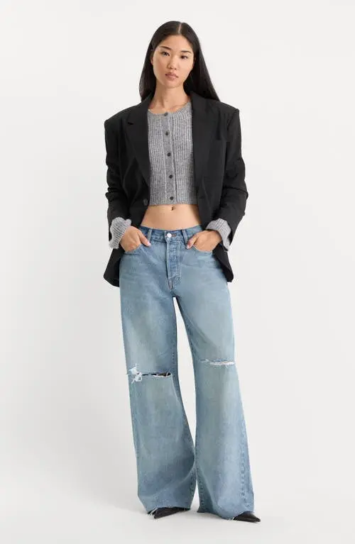 Good American Low Slung Ripped Wide Leg Baggy Jeans