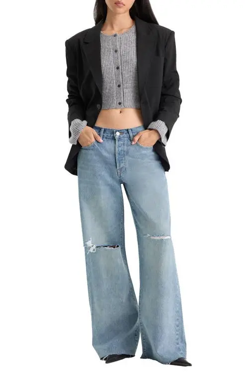 Good American Low Slung Ripped Wide Leg Baggy Jeans