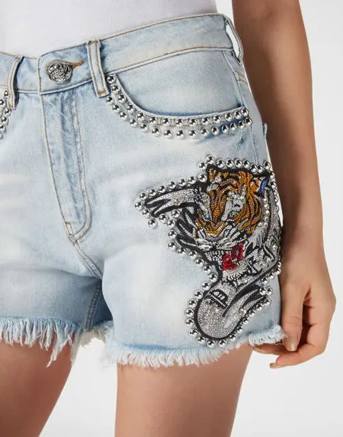 Philipp Plein Denim Shorts Tattoo
