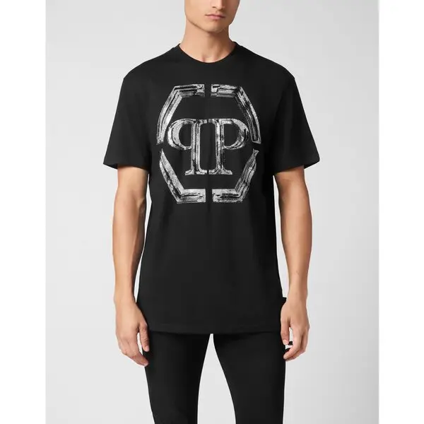 Philipp Plein T-shirt Round Neck Ss Strass Hexagon