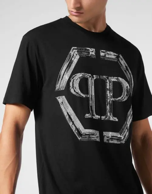Philipp Plein T-shirt Round Neck Ss Strass Hexagon