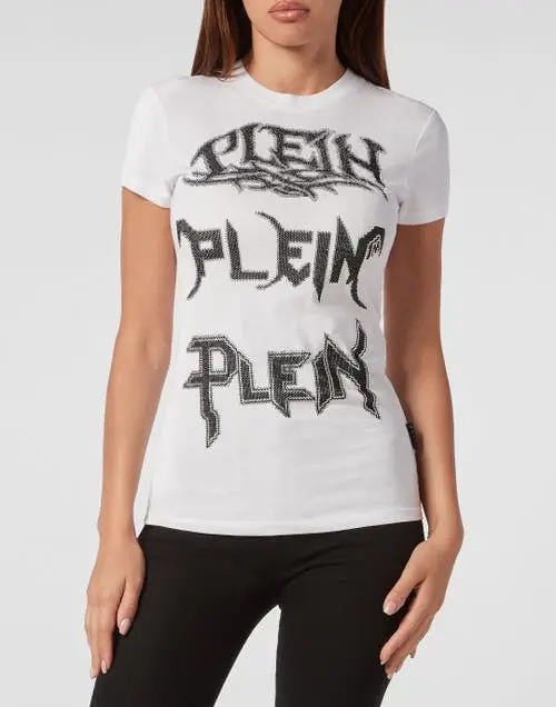 Philipp Plein T-shirt Round Neck Sexy Pure Fit Crystal - White