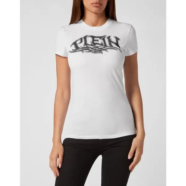 Philipp Plein T-shirt Round Neck Sexy Pure Fit Crystal - White