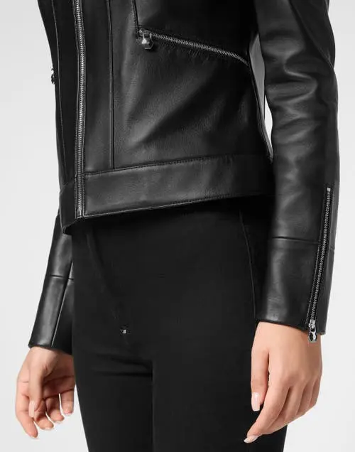 Philipp Plein Leather Biker Jacket Ls