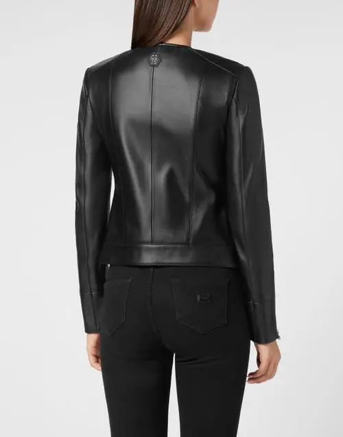 Philipp Plein Leather Biker Jacket Ls