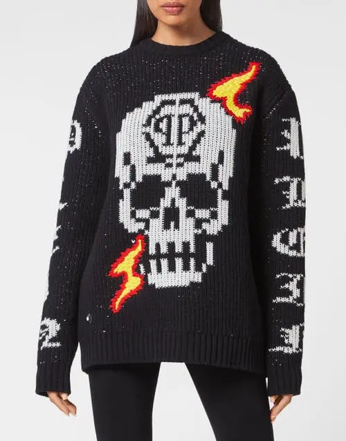 Philipp Plein Pullover Round Neck Skull - Black