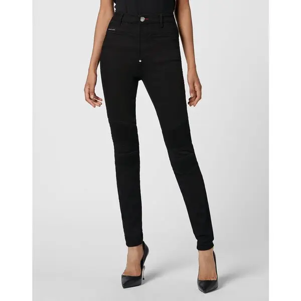 Philipp Plein Denim High Waist Biker Iconic Plein - Blackout