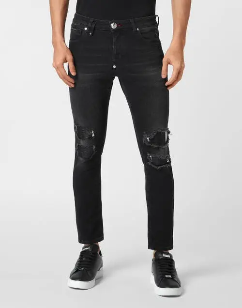 Philipp Plein Denim Trousers Skinny Fit With Python Inserts
