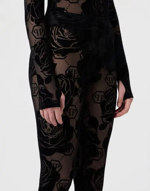 Philipp Plein Tulle Leggings Flock Flower Monogram