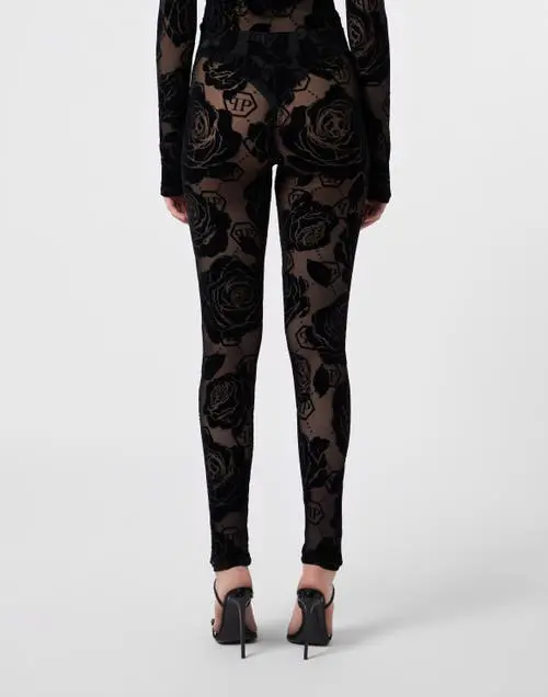 Philipp Plein Tulle Leggings Flock Flower Monogram
