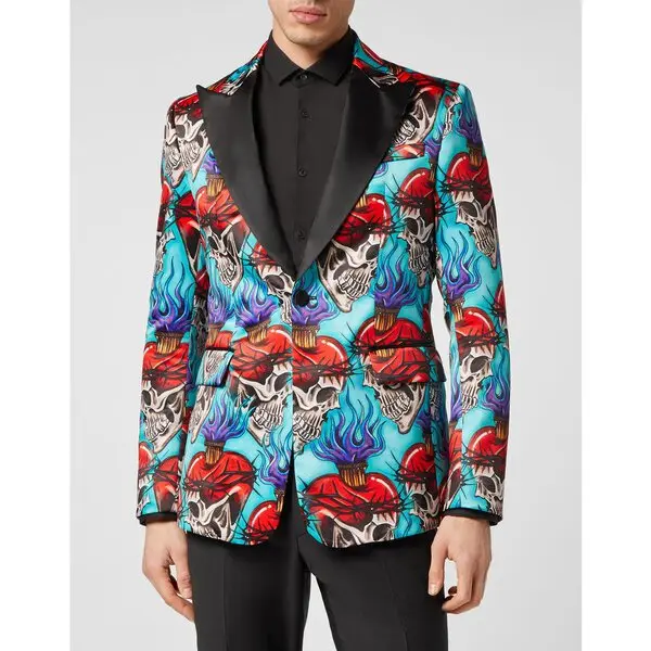 Philipp Plein Satin Blazer Lord Fit Love Tattoo