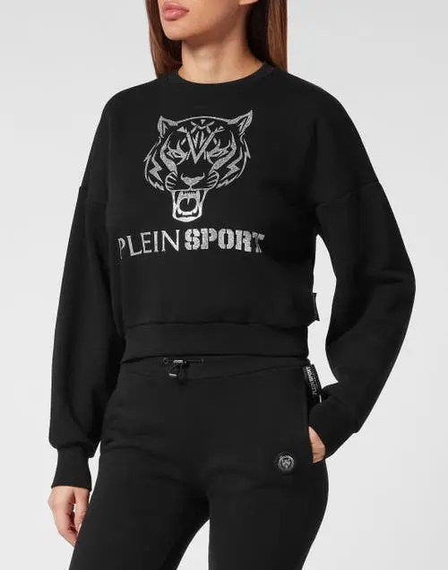 PLEIN SPORT Cropped Hoodie Sweatjacket Tiger - Black