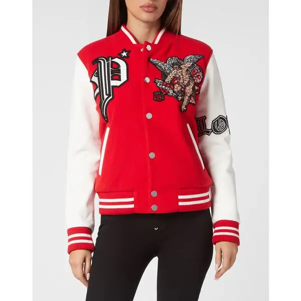 Philipp Plein Wool And Leather Bomber Love Angel