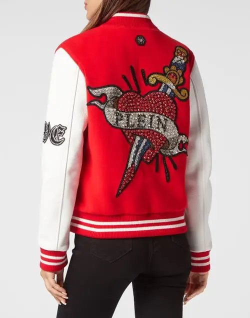 Philipp Plein Wool And Leather Bomber Love Angel
