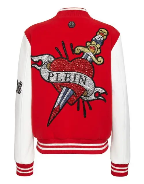 Philipp Plein Wool And Leather Bomber Love Angel