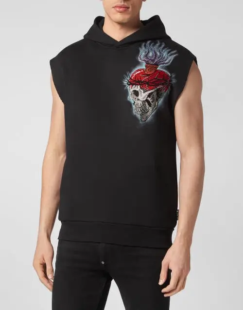 Philipp Plein Sleeveless Hoodie Sweatshirt Love Tattoo