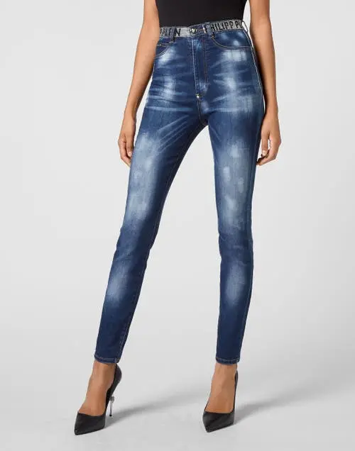 Philipp Plein Super High Waist Jegging Stones Tm With Crystals - Blueshark