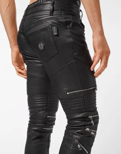 Philipp Plein Leather Biker Trousers