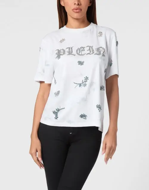 Philipp Plein Tie-dye T-shirt Fit Round Neck Ss Flowers - Lightblue