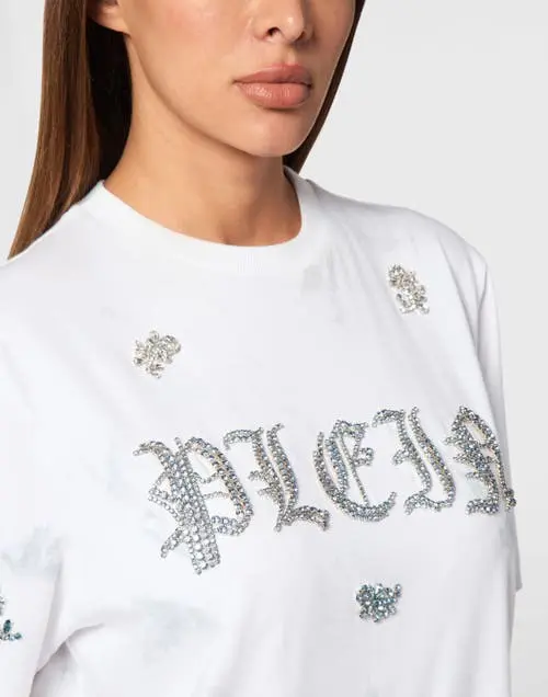 Philipp Plein Tie-dye T-shirt Fit Round Neck Ss Flowers - Lightblue
