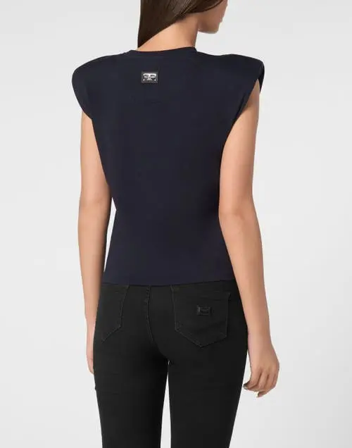 Philipp Plein Tank Top Round Neck Piercing With Padded Shoulder
