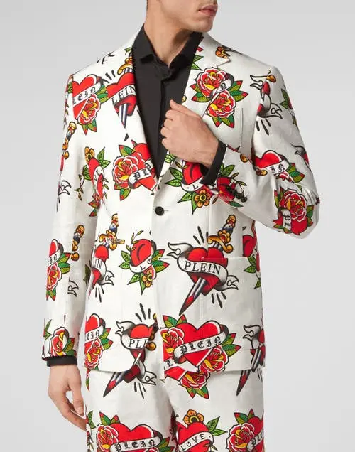 Philipp Plein Linen Blazer Love - White
