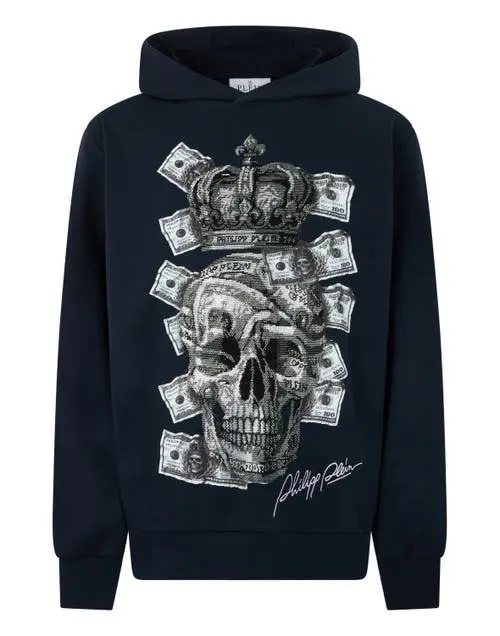 Philipp Plein Hoodie Dollar Skull Stones - Navy