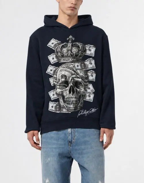 Philipp Plein Hoodie Dollar Skull Stones - Navy