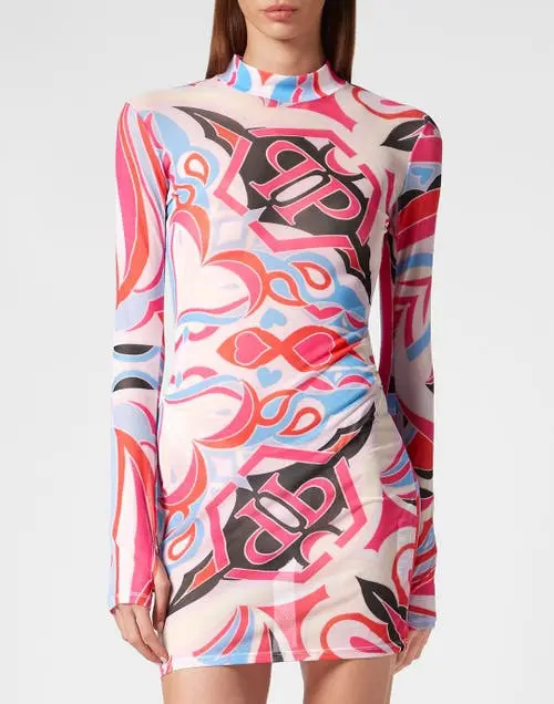 Philipp Plein Mini Dress Ls Colorful Circus